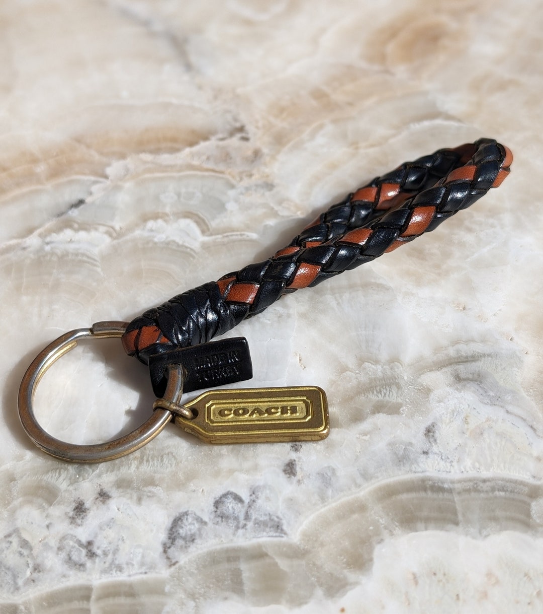 Vintage COACH Braided Leather Keychain Black/brown - Etsy