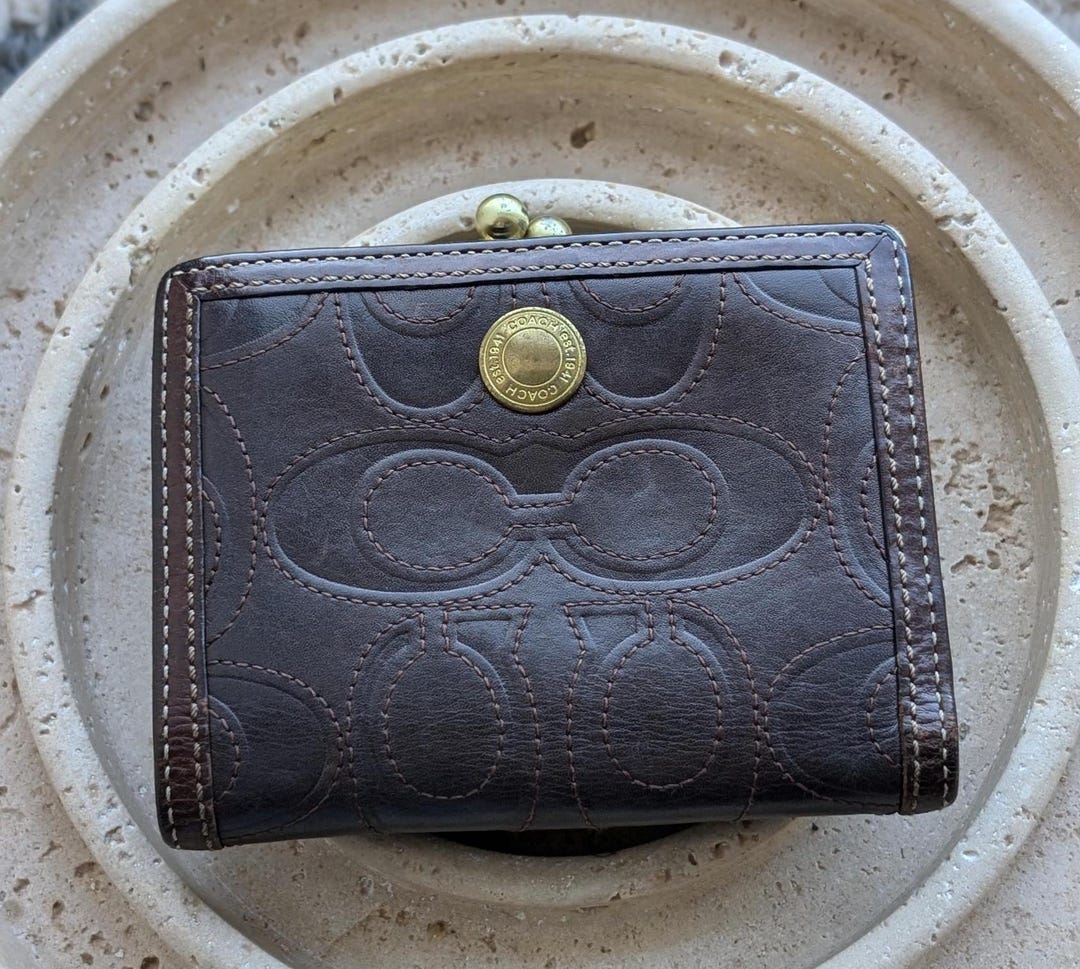 Rare Coach Brown Leather Signature C Pattern Brass Accents Leather ...