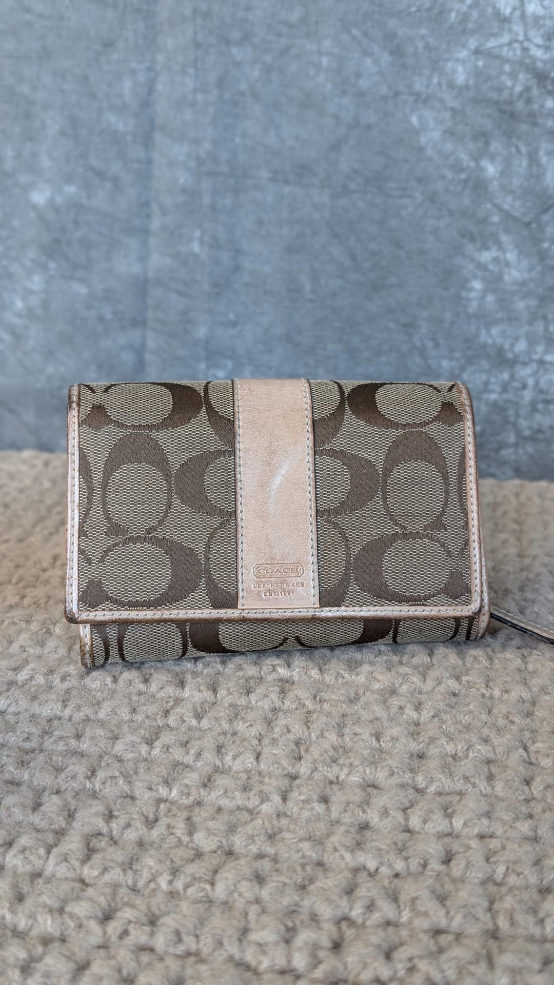 Vintage Peach Coach Folding Wallet Genuine Leather & Signature Canvas - Etsy