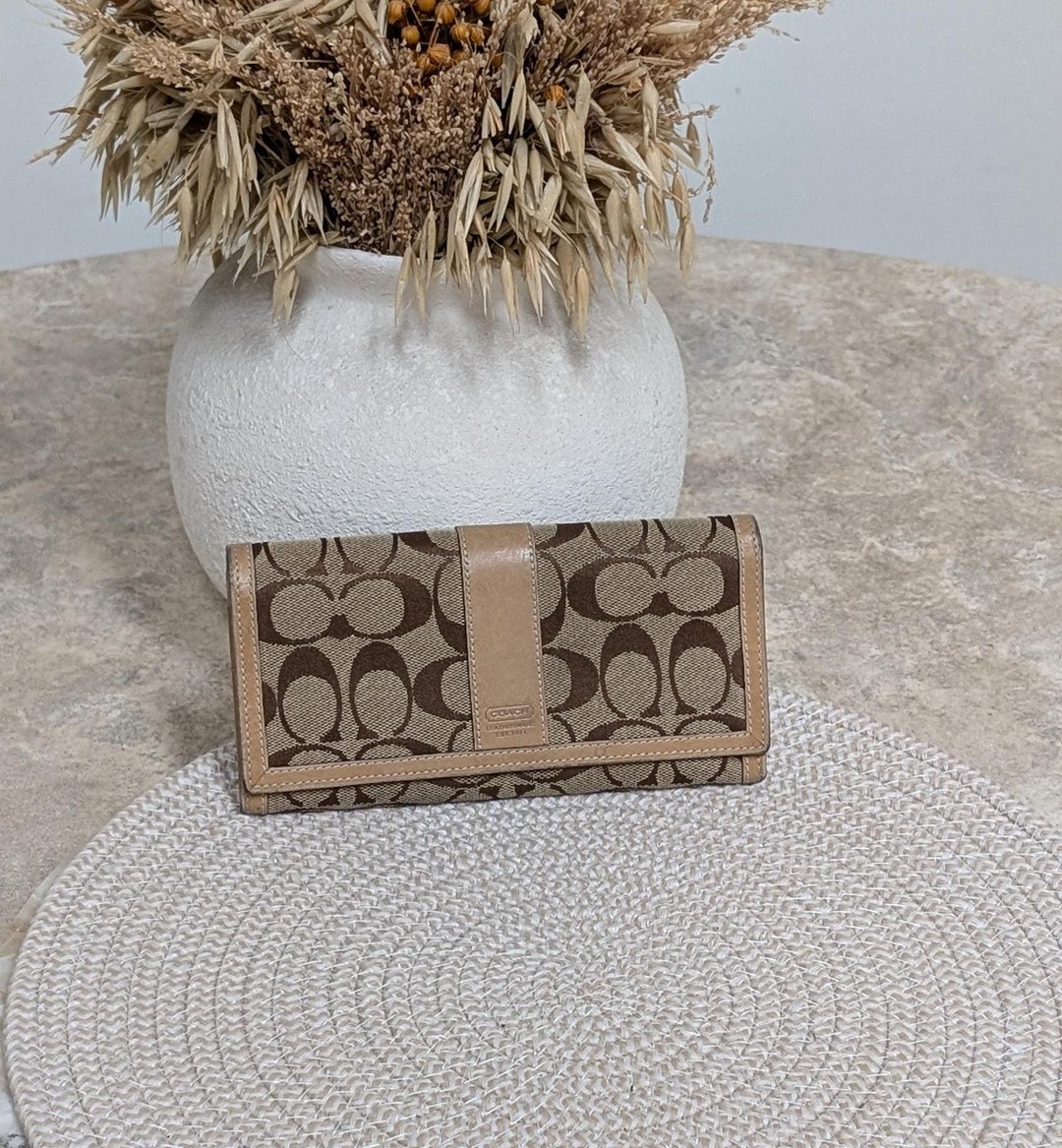 Vintage Coach Signature Checkbook Wallet Canvas Soft Tan Leather - Etsy