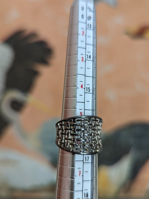 Large GSJ Sterling Silver Grid Vintage Ring - Gem