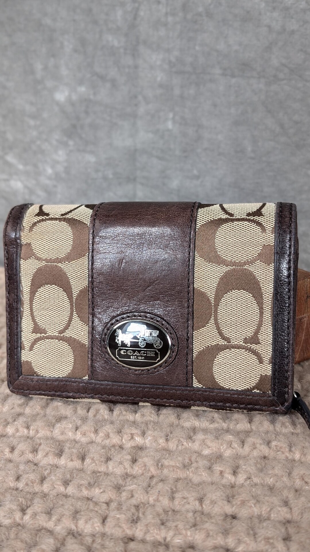Vintage Coach Brown Leather Signature Canvas Folding Compact Wallet - Etsy