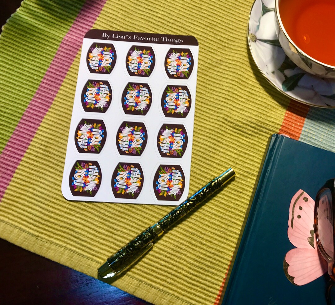 Thank You Sticker Sheet | 12 Paper Stickers | Digital Graphic of ...