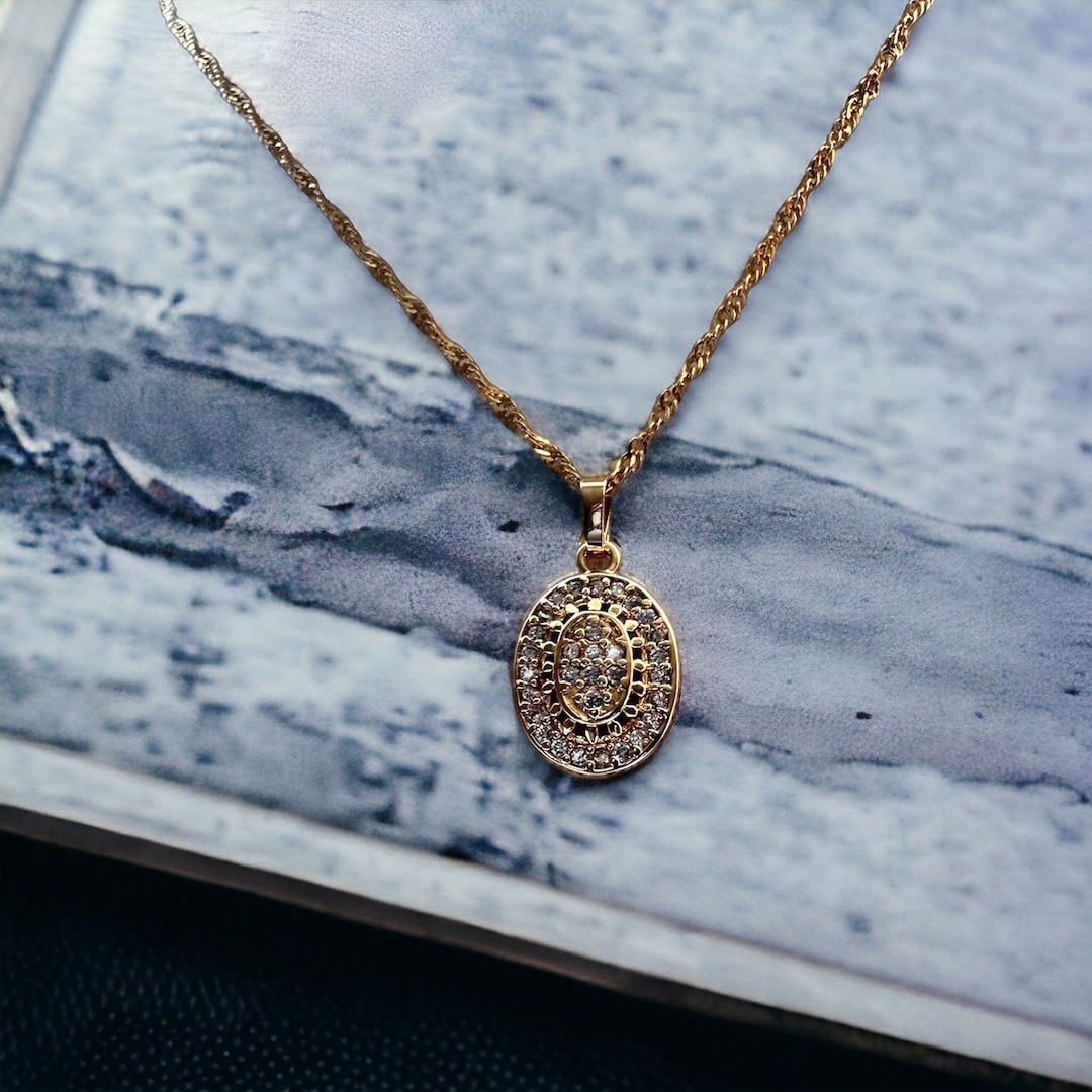 Gold Oval Diamond Pendant Necklace, - Etsy