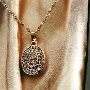 Gold Oval Diamond Pendant Necklace, - Etsy
