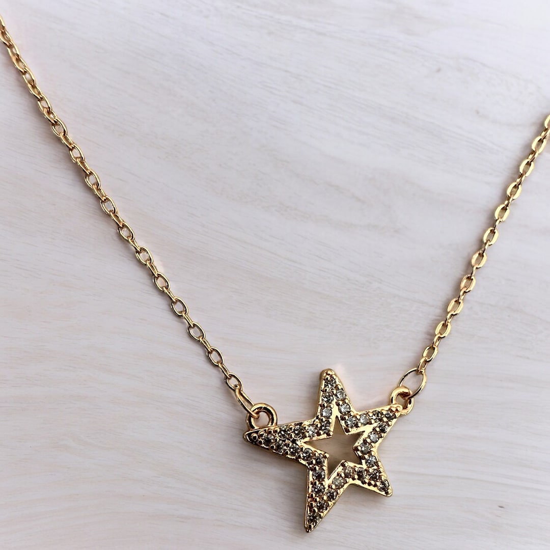 Star Necklace 18K Gold Filled Necklace, Open Star Necklace, Celestial ...