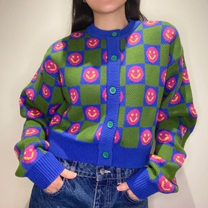Checkered Smileys Cardigan - Etsy