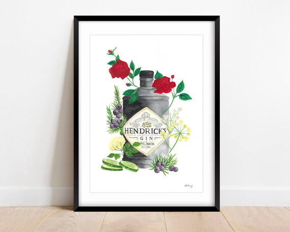 Hendricks Gin and Botanical Watercolour Print - Etsy