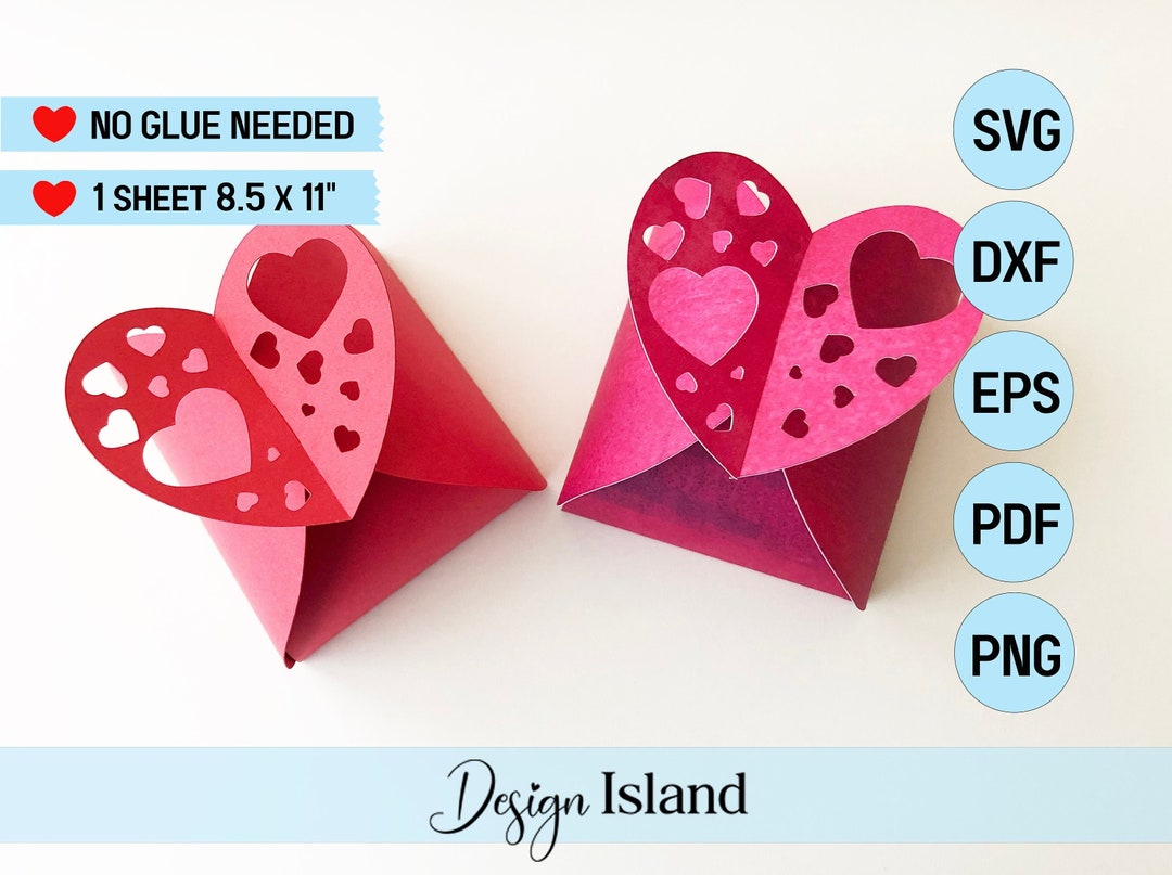 Heart Box SVG - Heart Gift Box Template - Heart Twist Box SVG - No Glue ...