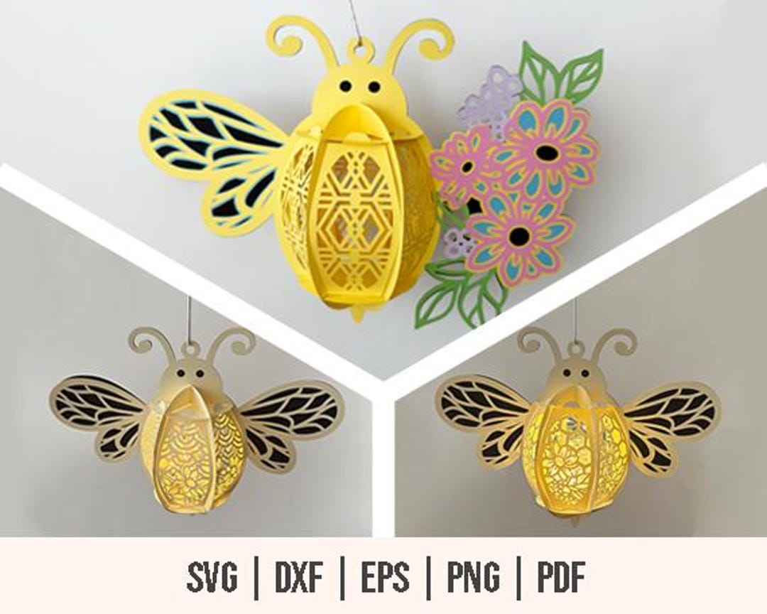 Bumble Bee Lantern SVG Bundle - Honey Bee Lantern SVG - Floral Bee ...