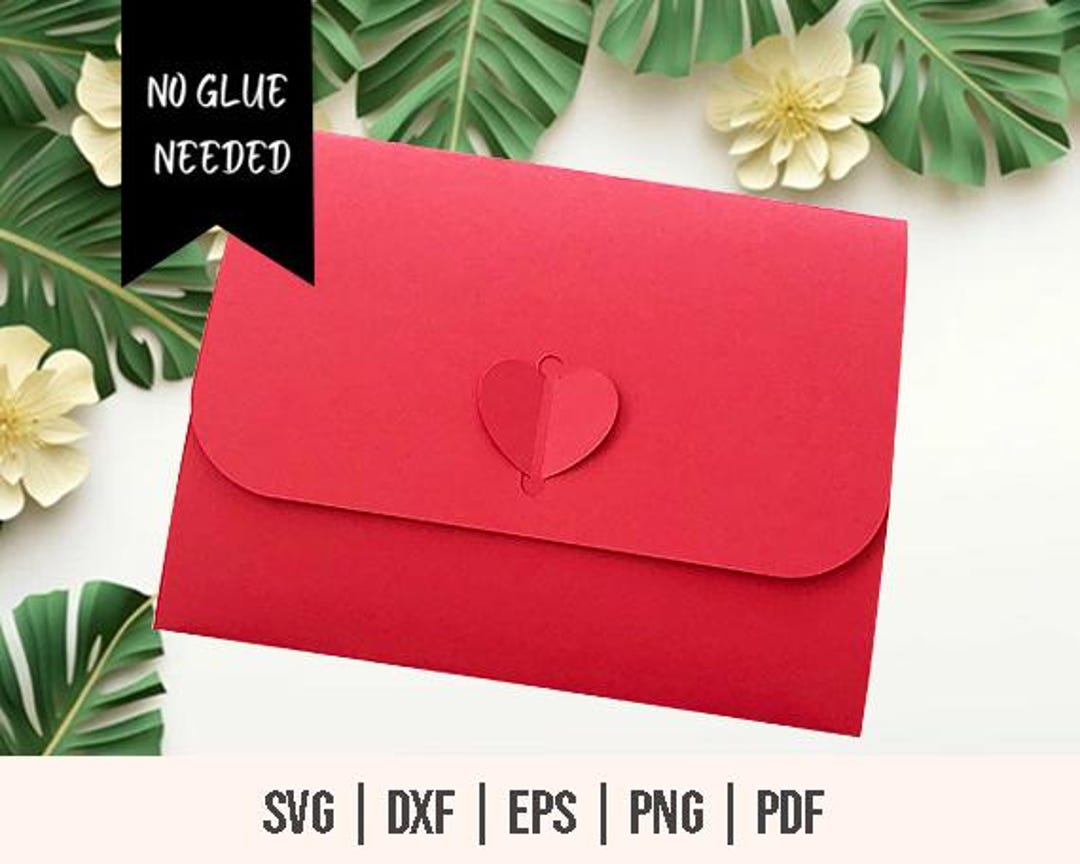 Heart Envelope Cut Files - No Glue Needed Envelope Template - Heart ...