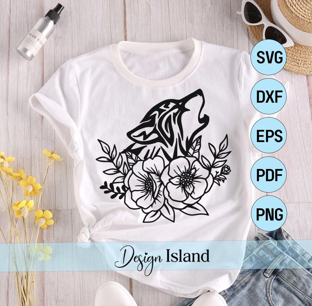 Wolf SVG Floral Wolf SVG Wolf With Flowers SVG Wolf Clipart Wild Life ...