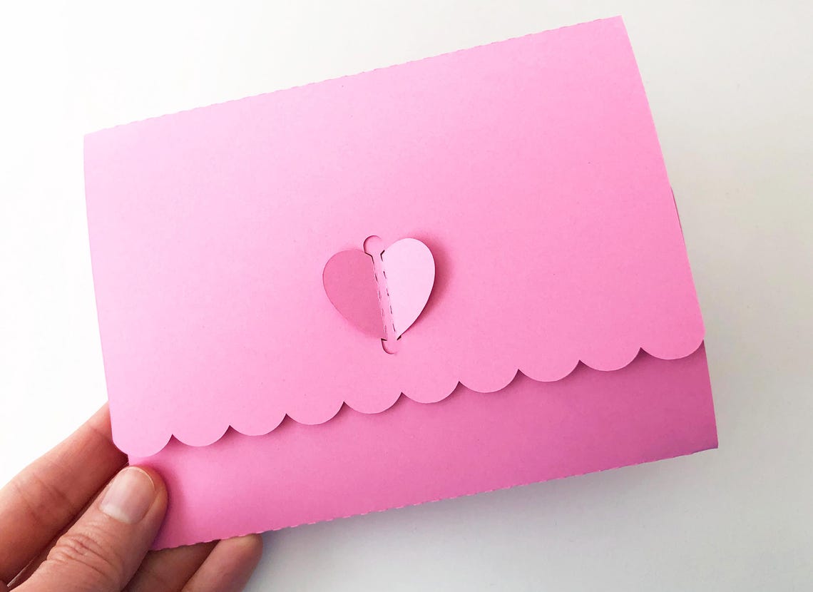 Heart Envelope Cut Files - No Glue Needed Envelopes Template - Heart ...