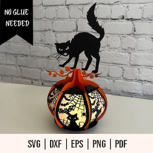 Halloween Cat Lantern SVG - 3D Cat Paper Cut Lantern SVG - DIY ...