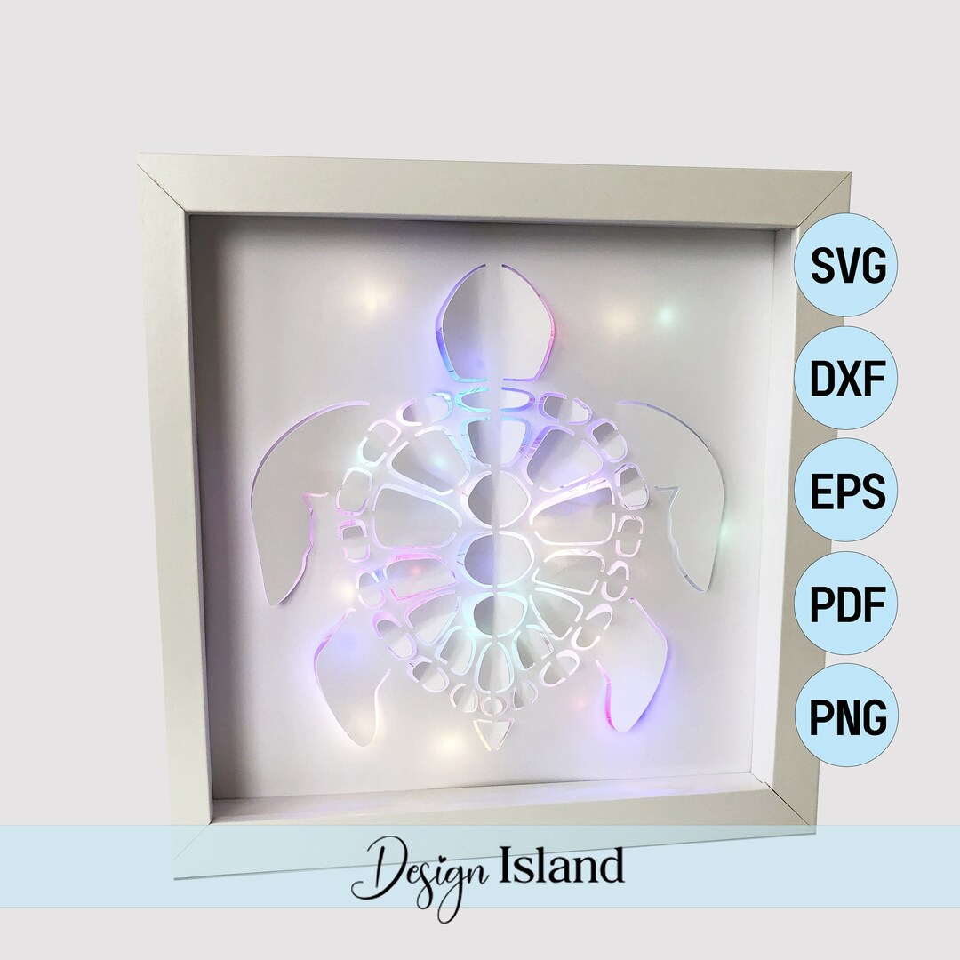 Turtle Shadow Box SVG Sea Turtle Square Paper Cut Light Box Template 3D ...