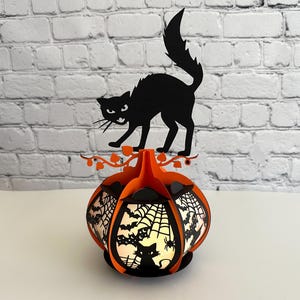 Halloween Cat Lantern SVG - 3D Cat Paper Cut Lantern SVG - DIY ...