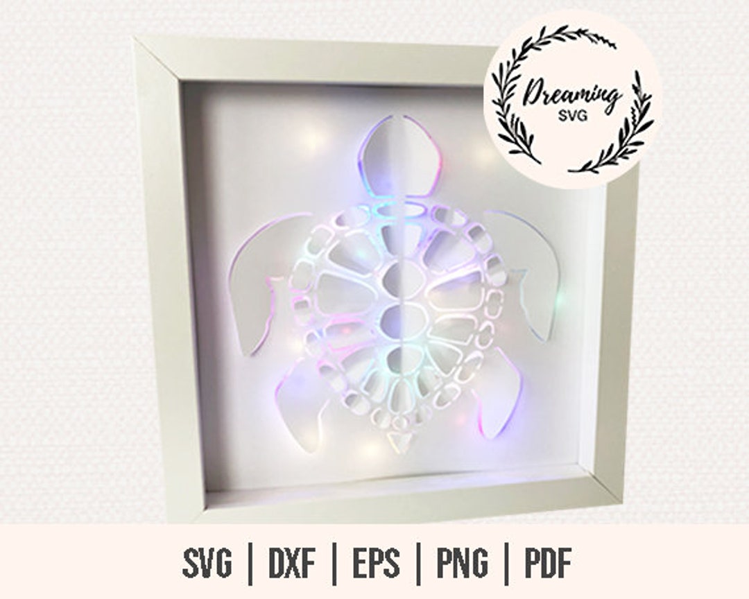 Turtle Shadow Box SVG - Sea Turtle Square Paper Cut Light Box Template ...
