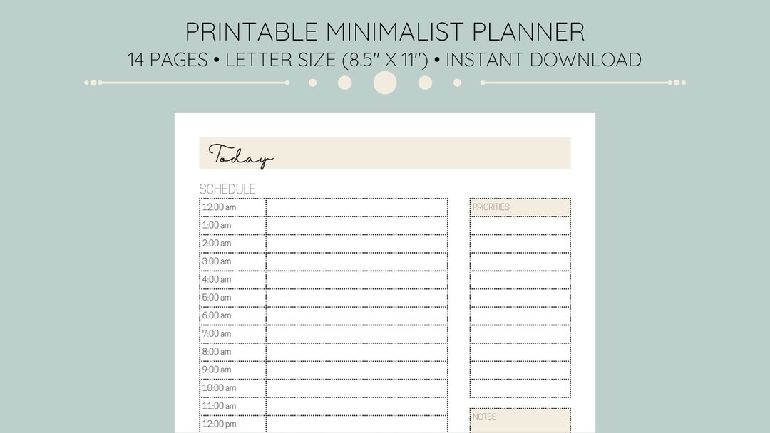 Printable Minimalist Undated Hourly Daily Weekly Monthly Planner Bundle ...