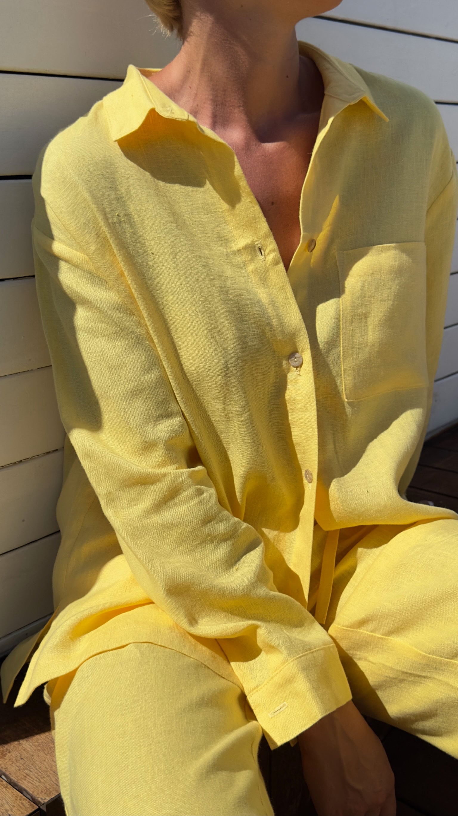 Loose-fit Yellow Linen Shirt for Women With Classic Collar, Straight ...