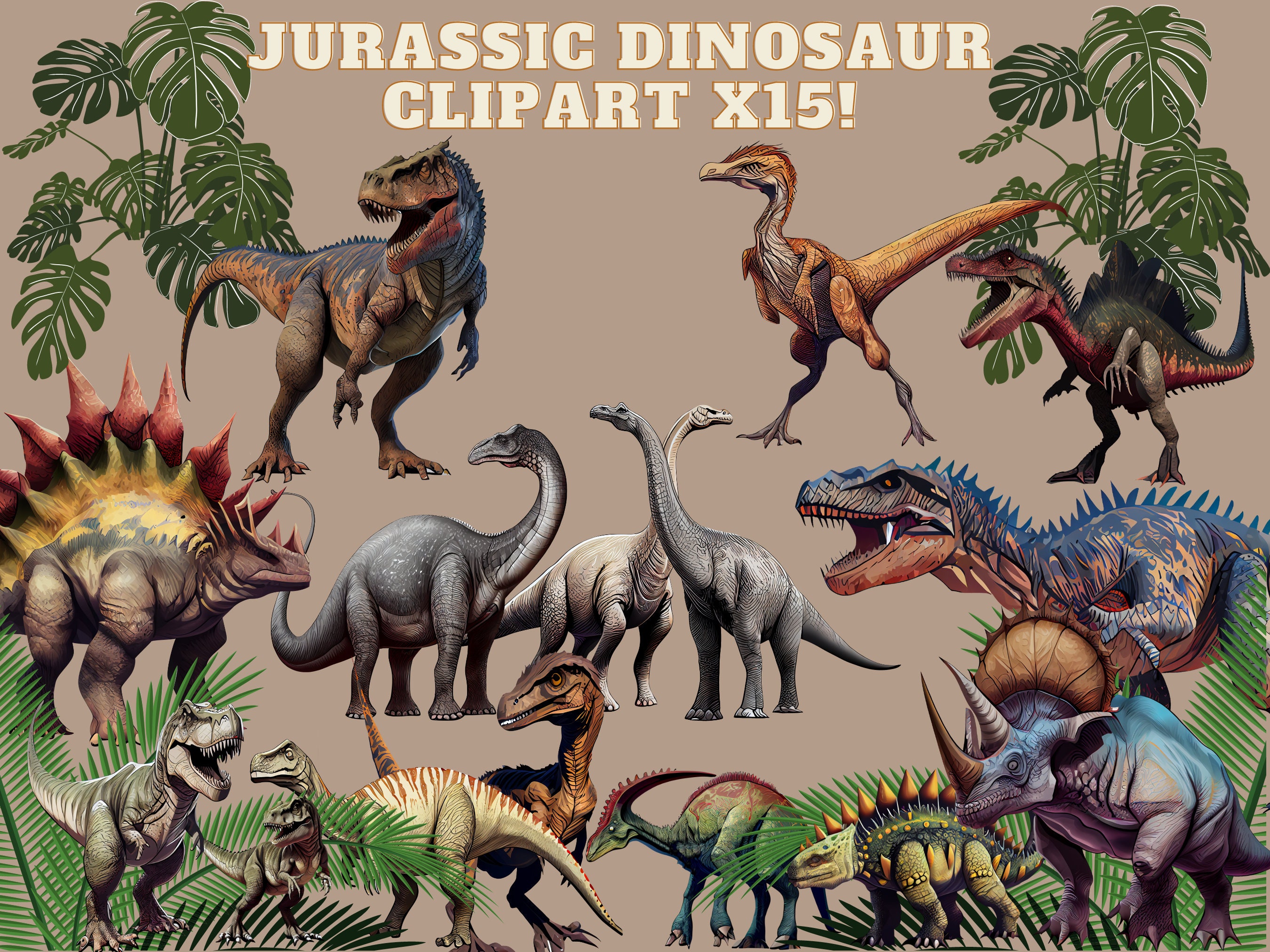 Jurassic Dinosaur Clipart Bundle Dinosaur PNG Clipart - Etsy