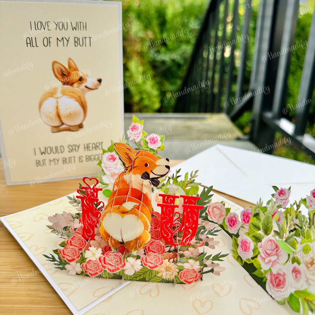 Pop up Happy Corgi I Love You Card, Funny Corgi 3D Birthday Cards, for ...