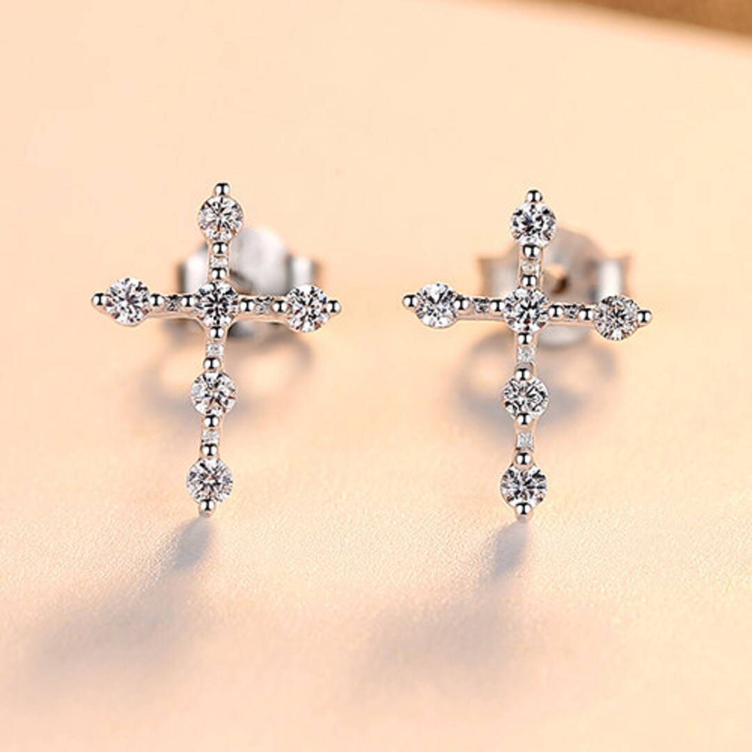 Tiny Cross Stud Earrings | Sterling Silver Cross Earrings | Tiny Studs | Dainty Studs |CZ Studs ...