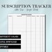 Subscription Tracker Template Printable Subscription Tracker Monthly ...