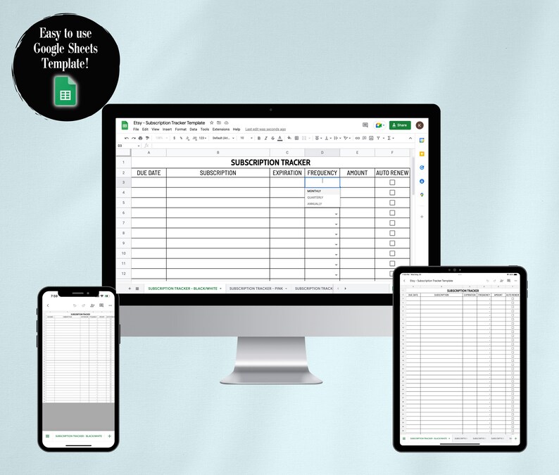 Subscription Tracker Template Printable Subscription Tracker Monthly ...