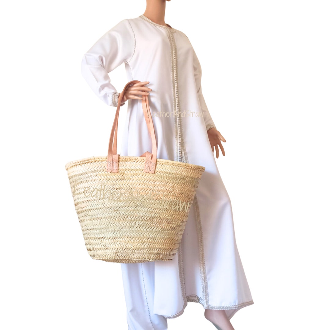 LARGE STRAW BAG With Leather Handles, a Woven Bag Great to Use as a ...