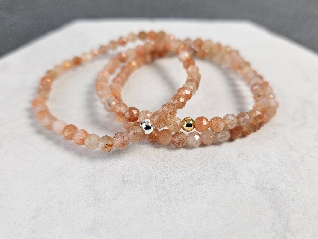 Beautiful Sunstone Bracelet, Faceted Dainty 4MM Beads, Natural Sunstone ...