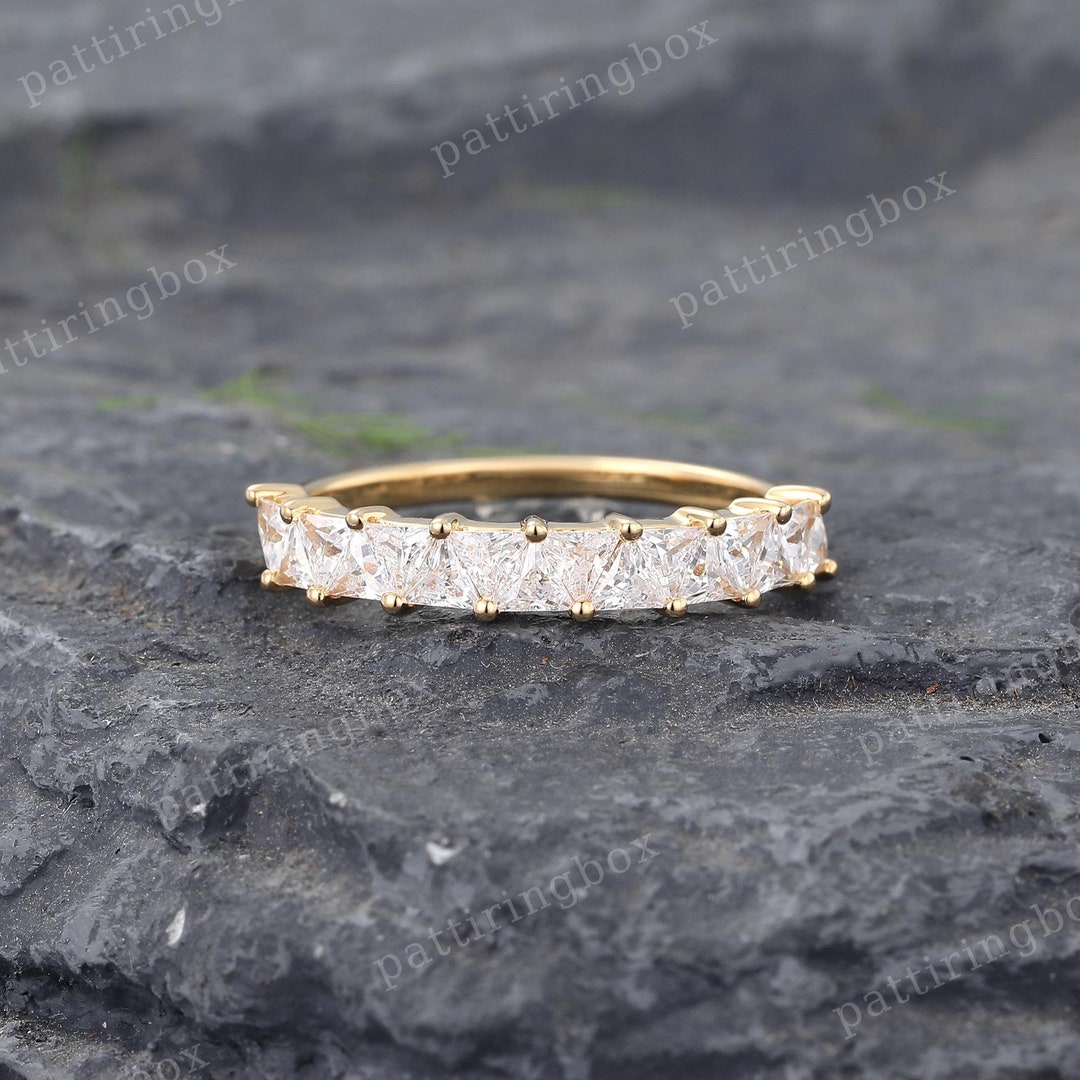 Half Eternity Trillion Moissanite Wedding Band Vintage Yellow Gold ...