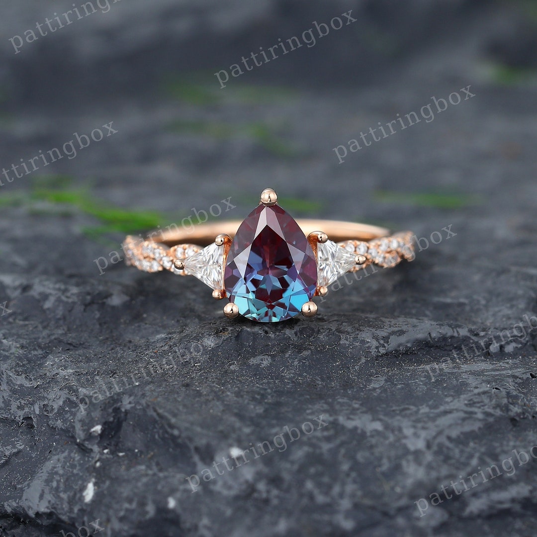 Infinity Alexandrite Engagement Ring Vintage Pear Cut Rose Gold ...