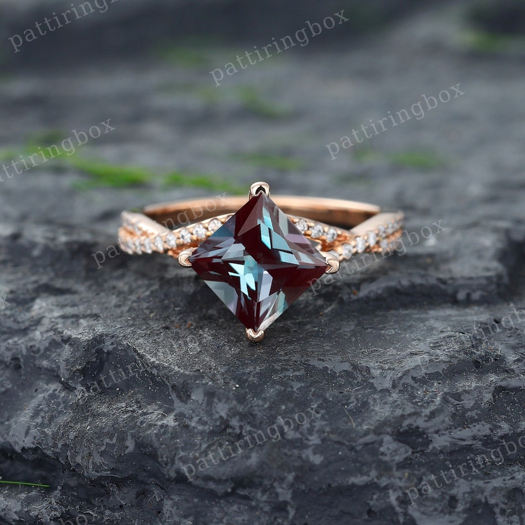 Infinity Alexandrite Engagement Ring Vintage Princess Rose Gold ...