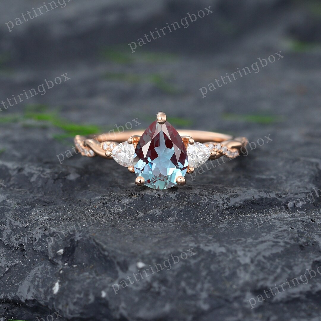 Infinity Alexandrite Engagement Ring Vintage Pear Rose Gold Engagement ...