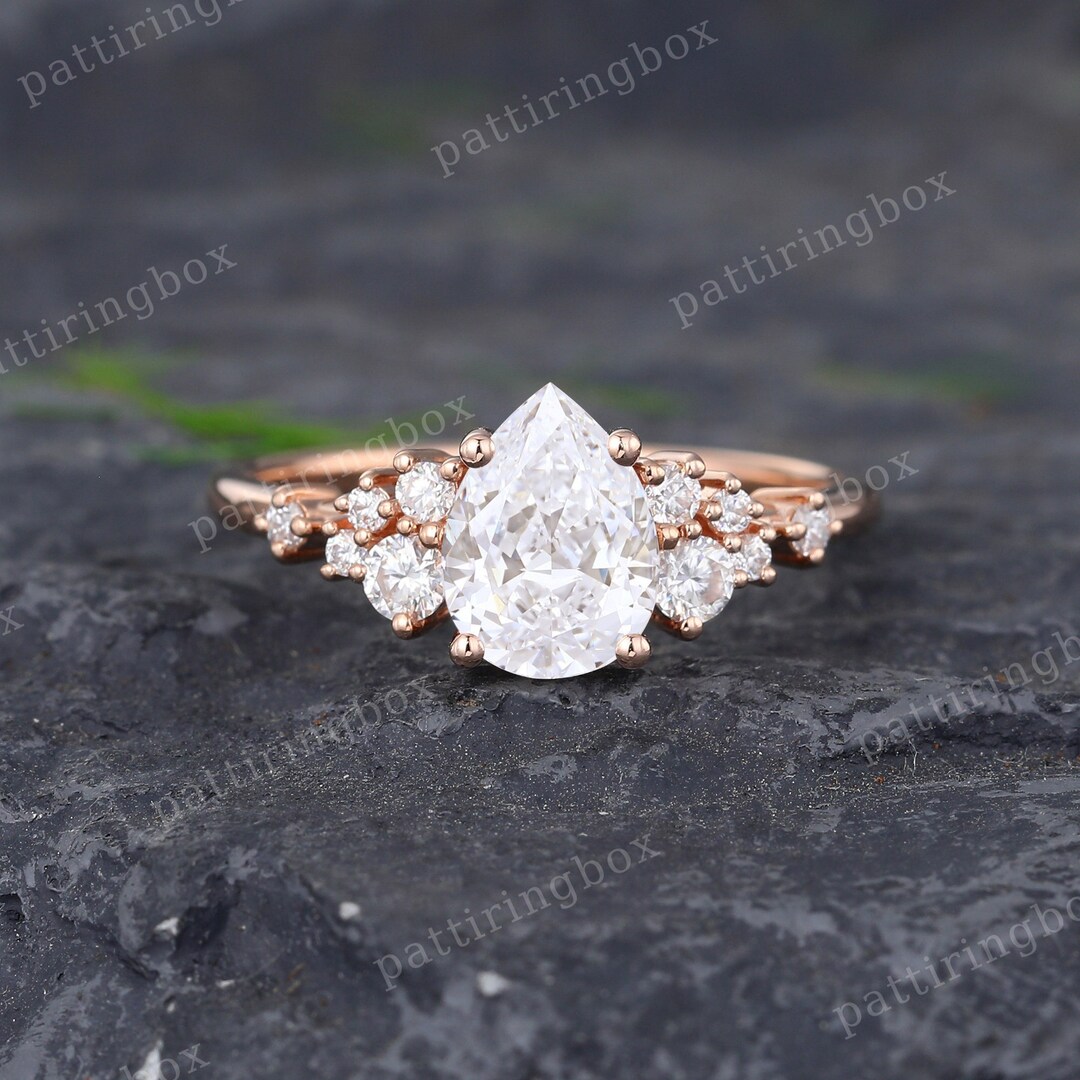 Pear Shaped Lab Diamond Engagement Ring Vintage Rose Gold Engagement ...