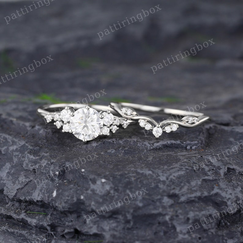 Moissanite Engagement Ring Set White Gold Engagement Ring - Etsy
