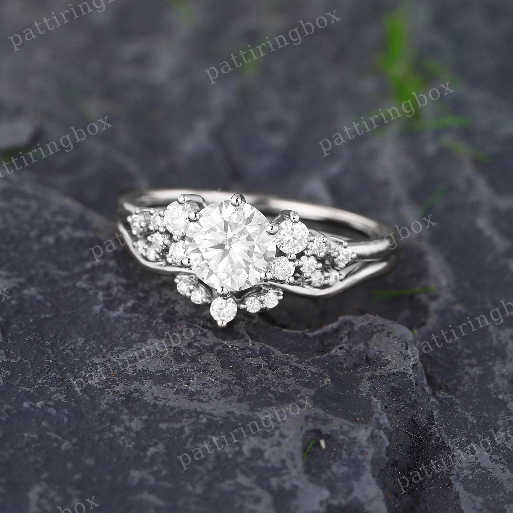 Moissanite Engagement Ring Set White Gold Engagement Ring - Etsy