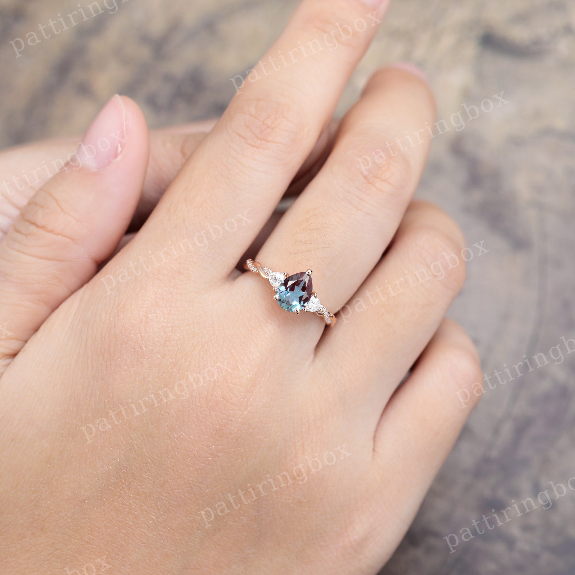 Infinity Alexandrite Engagement Ring Vintage Pear Rose Gold - Etsy