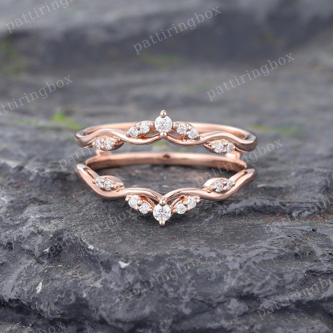 Rose Gold Moissanite Enhancer Wedding Band Unique Diamond Curved ...