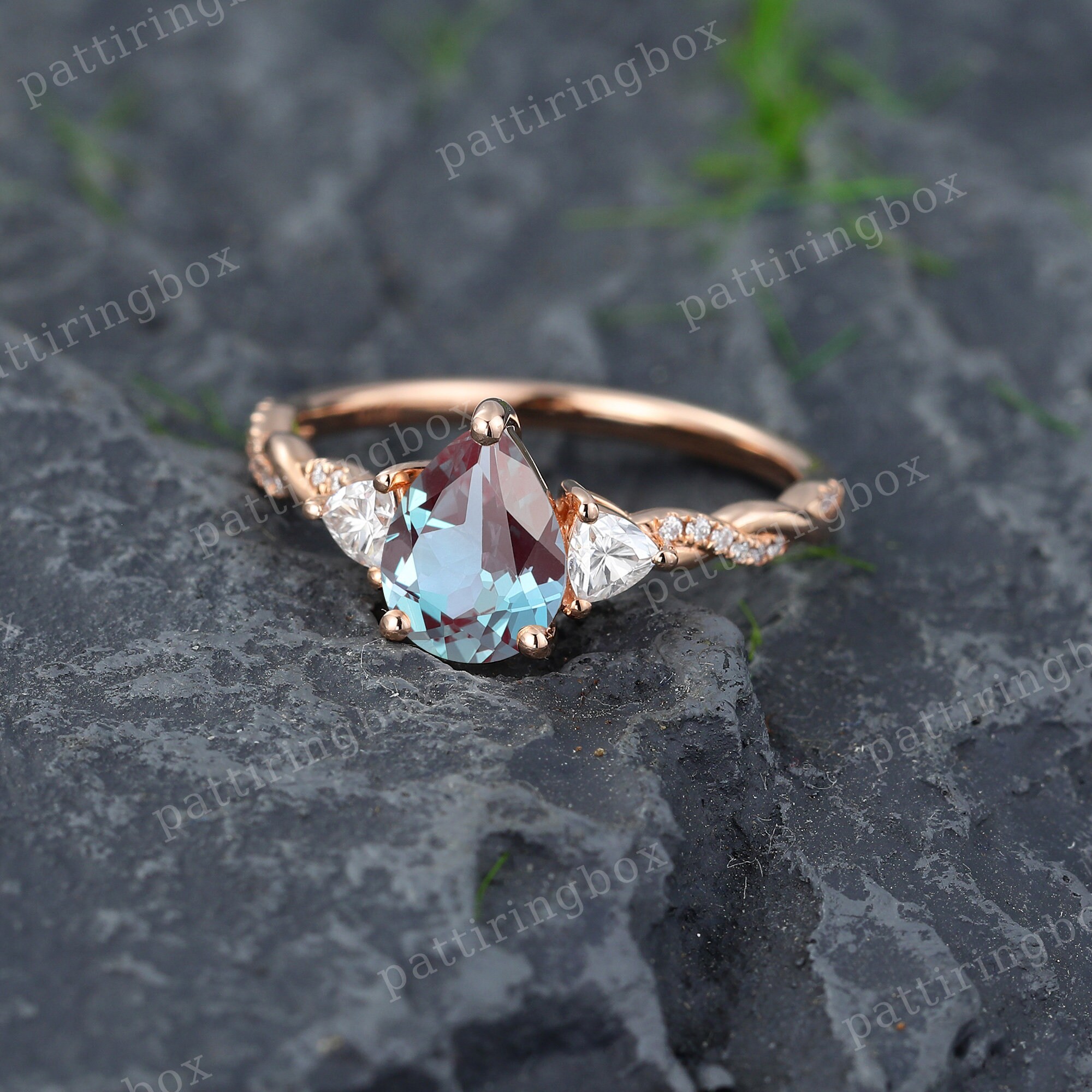 Infinity Alexandrite Engagement Ring Vintage Pear Rose Gold - Etsy