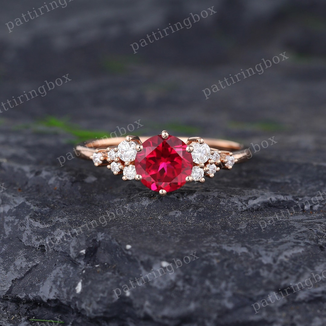 Rose Gold Ruby Engagement Ring Vintage Engagement Ring Unique Diamond ...