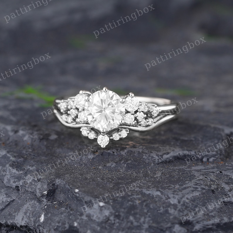 Moissanite Engagement Ring Set White Gold Engagement Ring - Etsy
