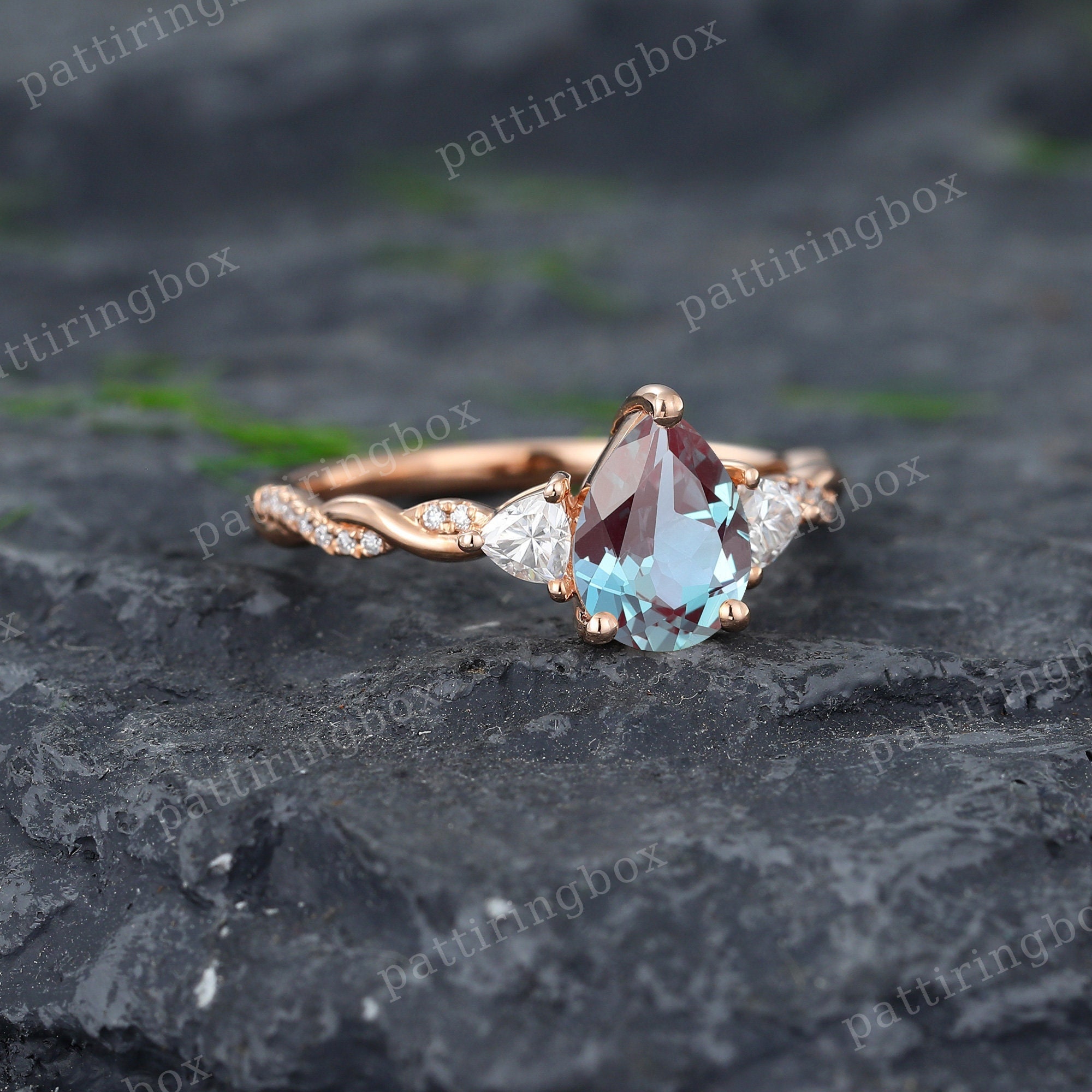 Infinity Alexandrite Engagement Ring Vintage Pear Rose Gold - Etsy
