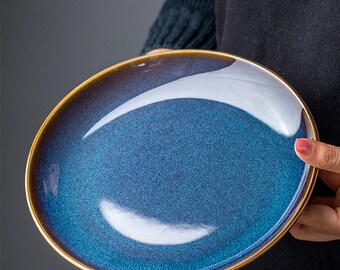 Ceramic Blue Plate Set - Etsy