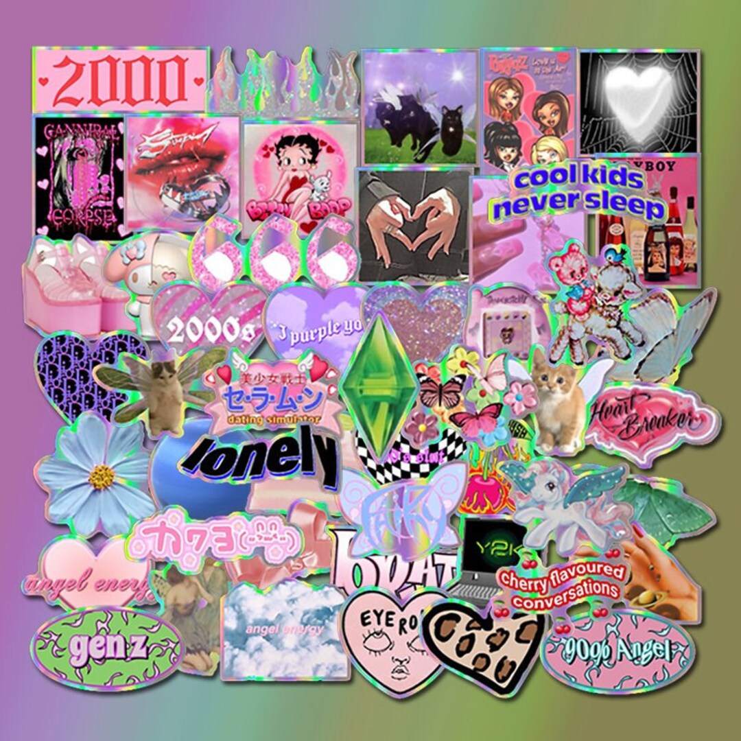 50 PC Vaporwave Y2K Waterproof Sticker Sheet, 90s Retro Laser Stickers ...