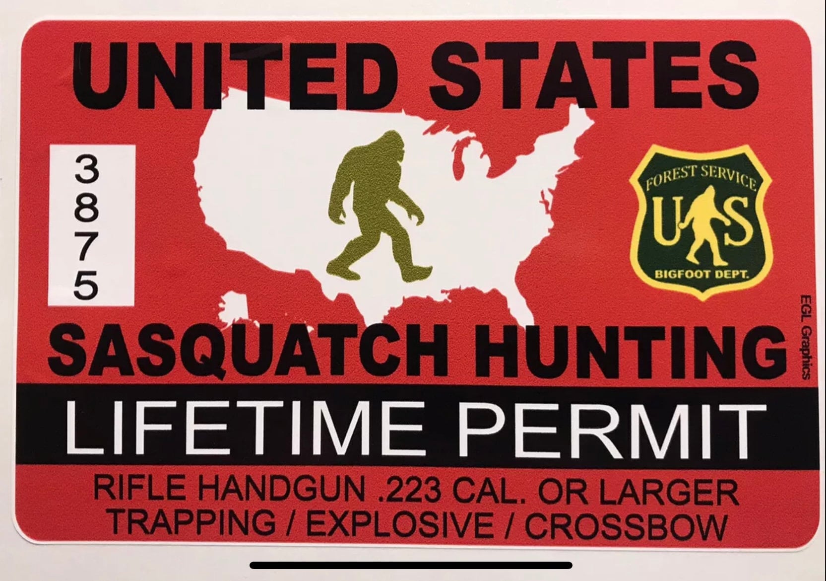 Sasquatch Yeti Bigfoot Hunting Permit Outdoors Fun Believe Decal ...