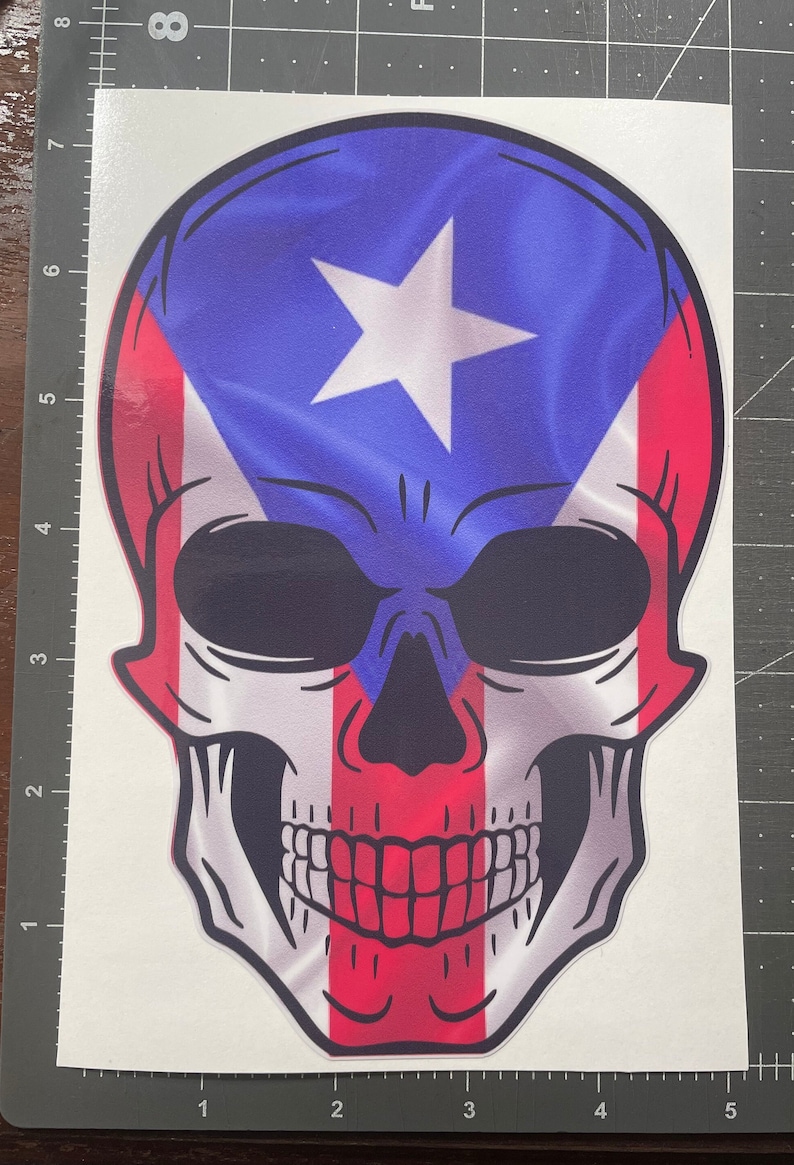 Puerto Rico Flag Skull Bumper Sticker Decal - Etsy