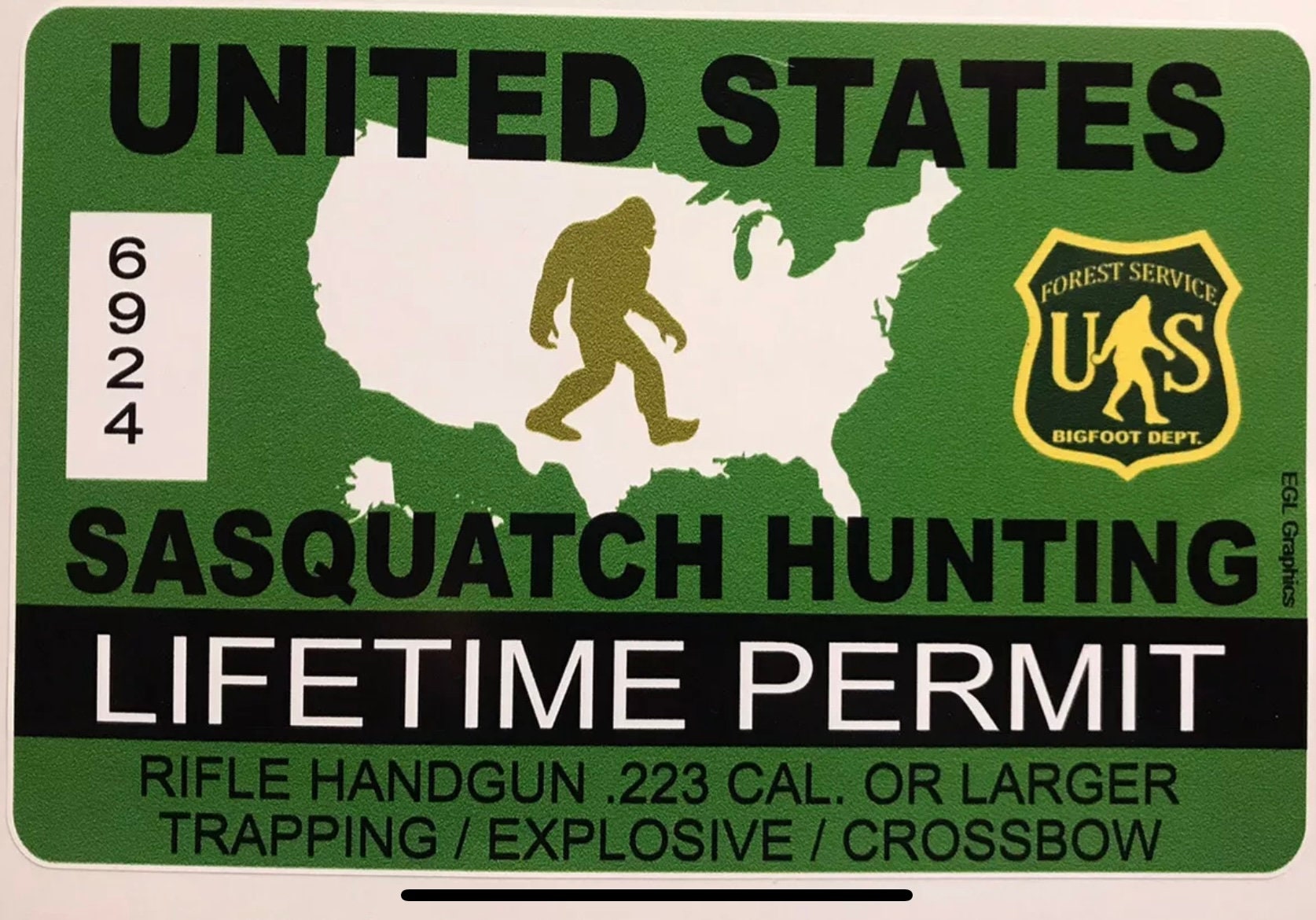 Sasquatch Yeti Bigfoot Hunting Permit Outdoors Fun Believe Decal ...