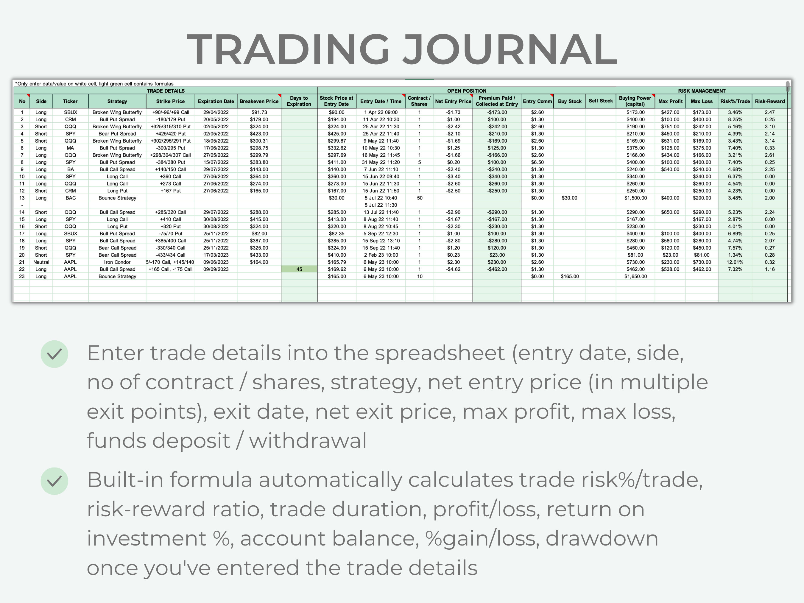 Options & Stock Trading Journal: Multi-account Excel Dashboard (digital ...
