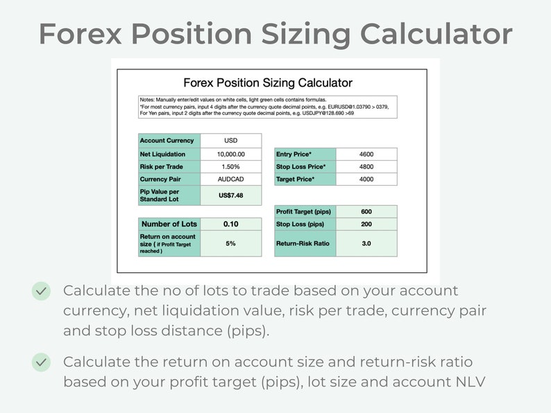 Forex Trading Journal + Position Sizing Calculator (excel / Numbers Template) - Etsy